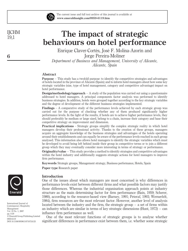 Impact of Strategic Behaviour On Hotel Performance | PDF | Strategic ...