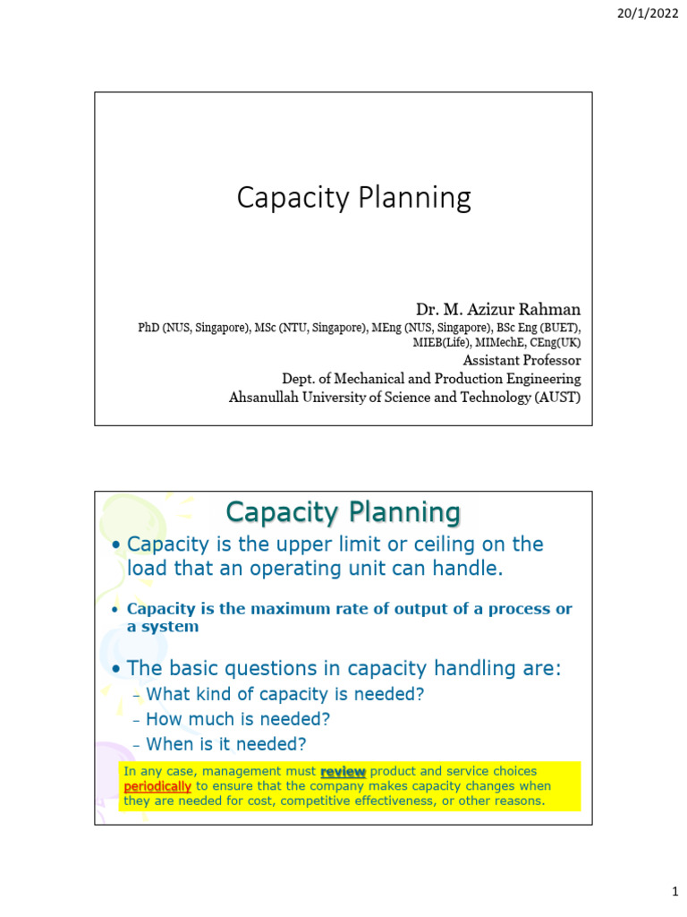 Capacity Planning Pdf Enterprise Resource Planning Business Economics