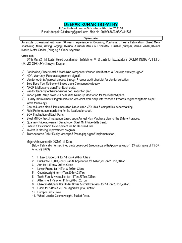 CV_Deepak Kumar tripathy | PDF | Loader (Equipment) CV_Deepak Kumar tripathy | PDF | Loader (Equipment)