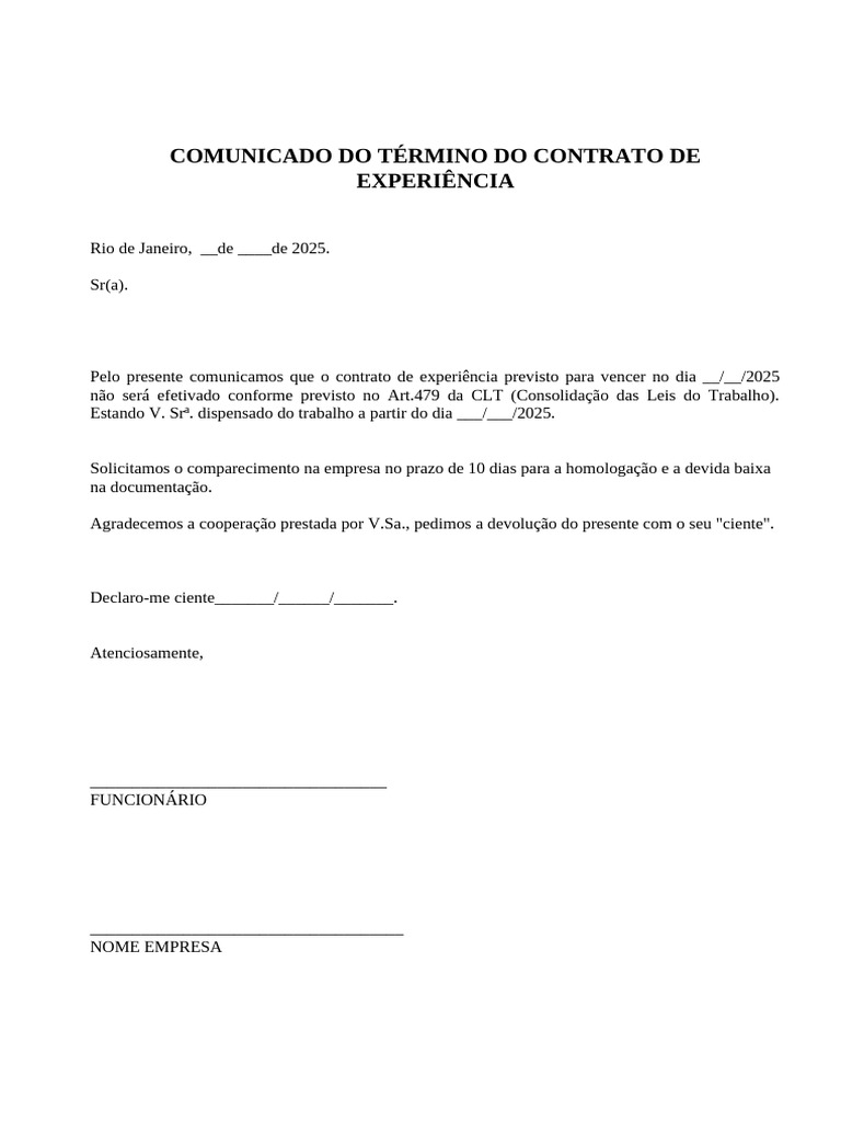 Modelo De Carta De Aviso De Termino De Contrato De Trabajo Financial ...