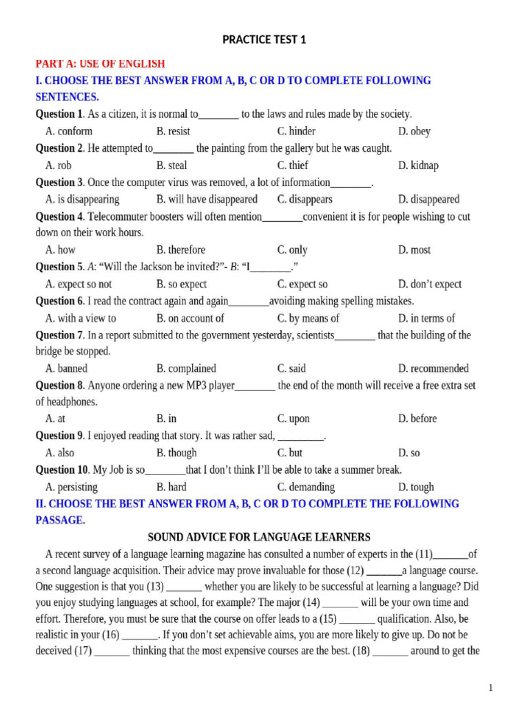 Practice Test 1 and 2 | PDF