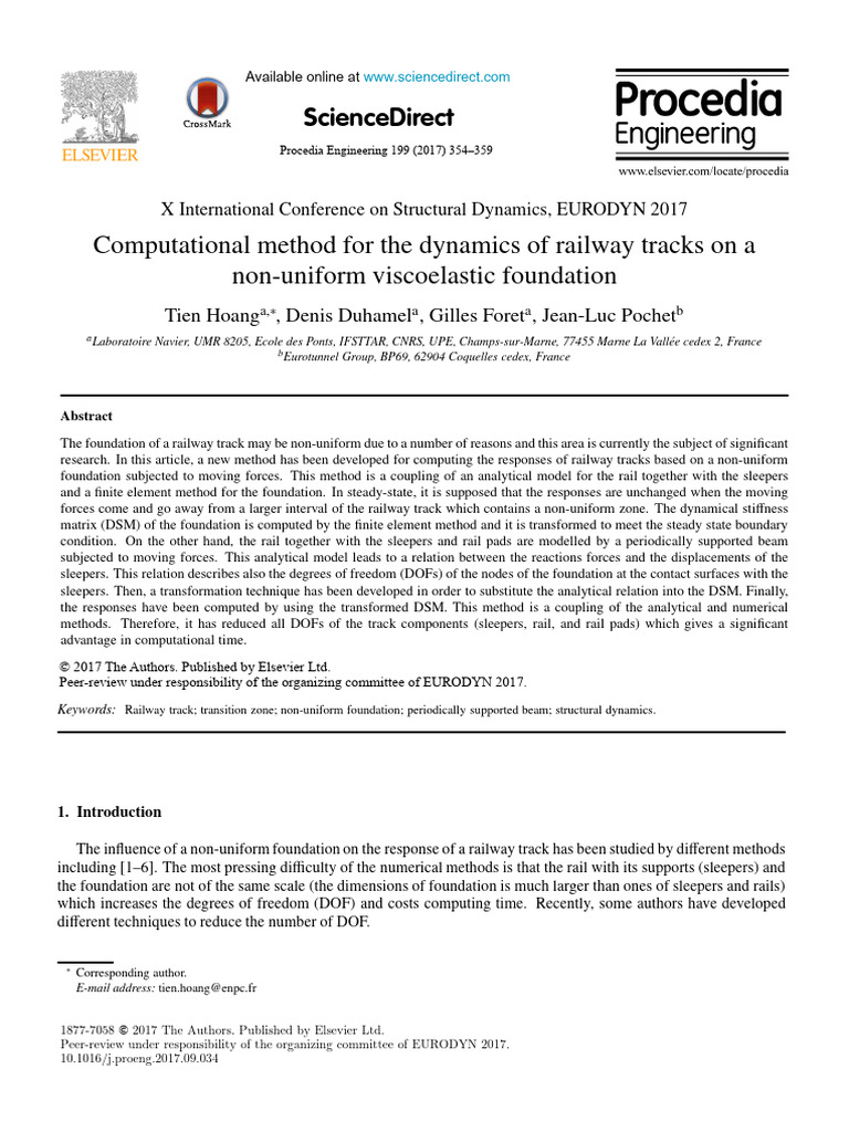 Computational Method For The Dynamics of Railway Tracks On - 2017 - Procedia Eng | PDF ...