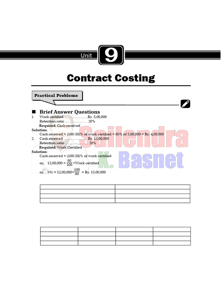 9.Contract Costing | PDF | Depreciation | Expense