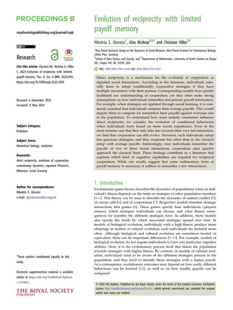 Conditional Cooperation With Longer Memory | PDF