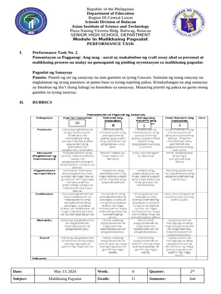 Q2-W6 Performance Task Malikhaing Pagsulat | PDF | Philippines