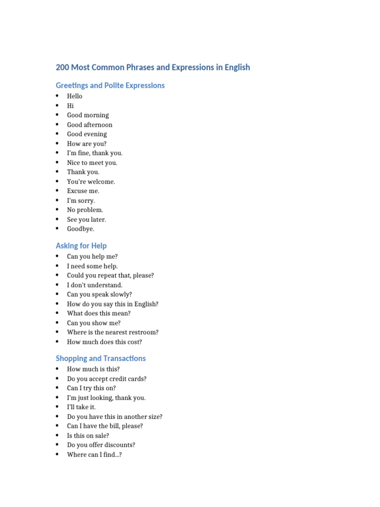 200 Common Phrases | PDF