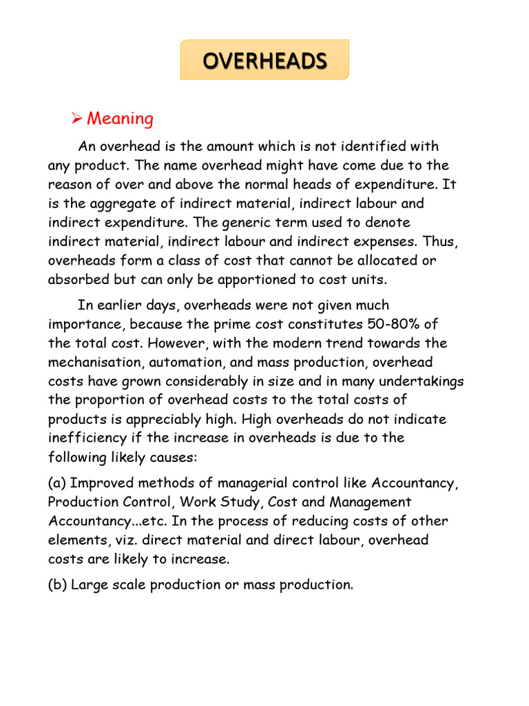 Understanding Overheads in Accounting | PDF | Expense | Cost