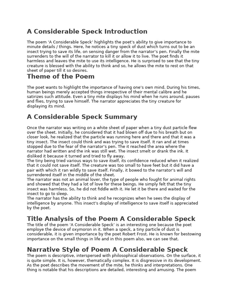 A Considerable Speck Introduction 2 | PDF | Poetry