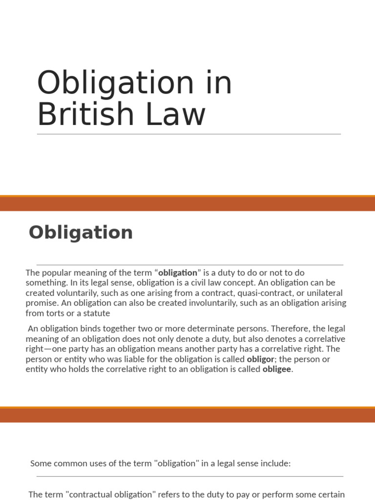 Obligation in British Law | PDF | Law Of Obligations | Legal Remedy