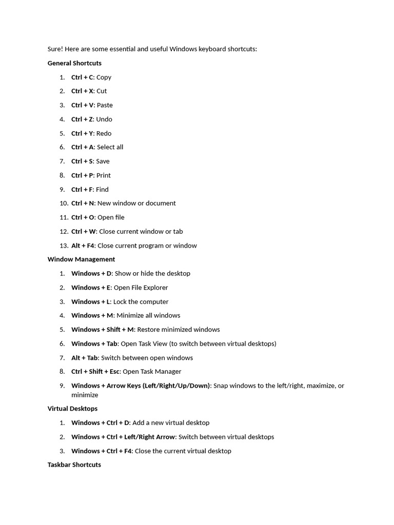 win shortcuts | PDF | Microsoft Windows | Graphical User Interfaces