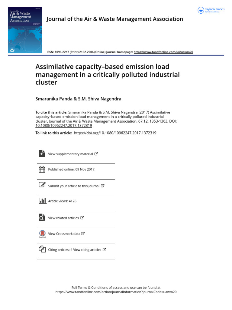 Assimilative Capacity Based Emission Load Management in A Critically ...