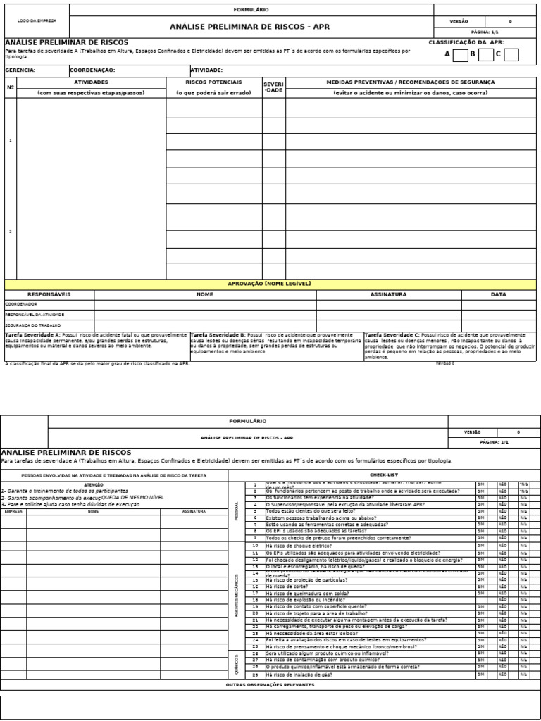 MODELO_APR_EM_BRANCO | PDF | Avaliação de risco