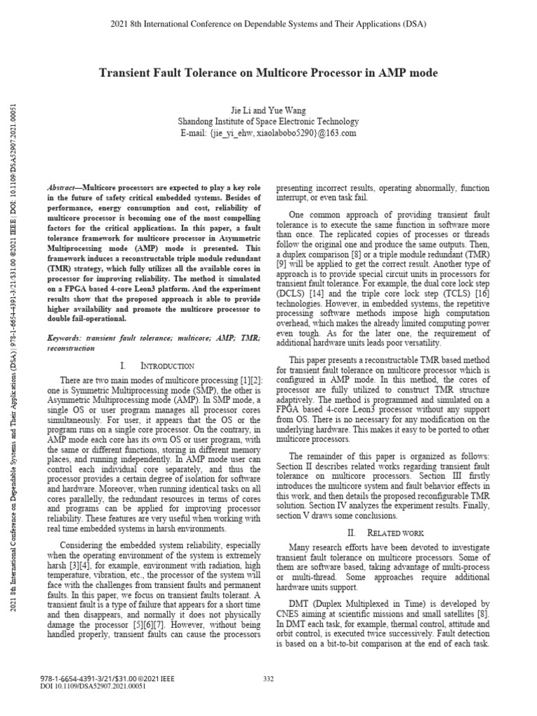 Transient Fault Tolerance On Multicore Processor in AMP Mode | PDF | Multi Core Processor ...