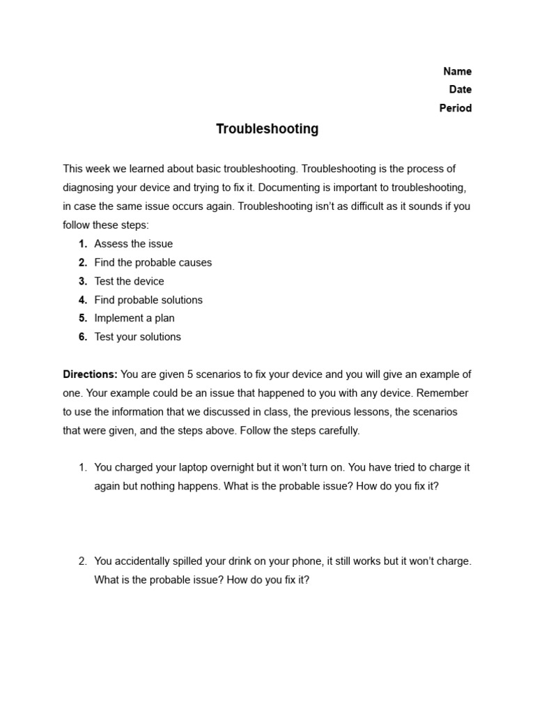(Template) Troubleshooting Assignment | PDF
