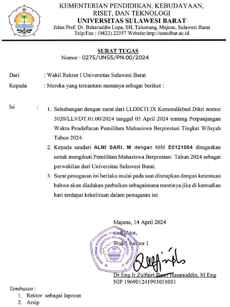 Surat Tugas Pilmapres 2024 Fix | PDF