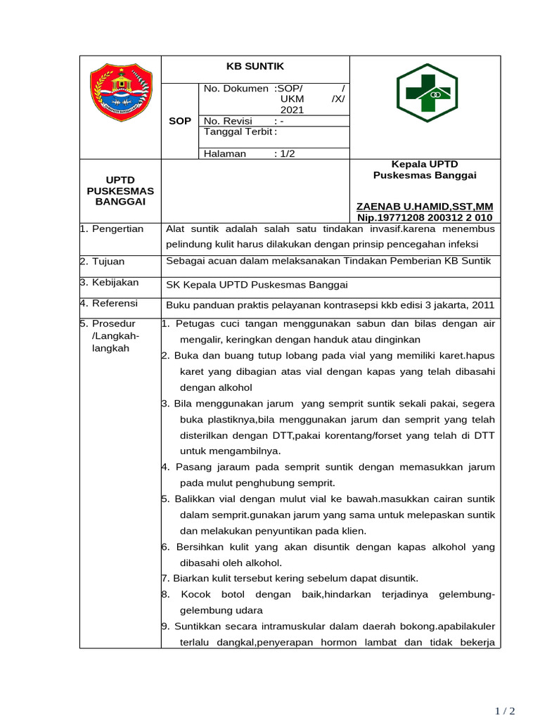 SOP KB Suntik | PDF