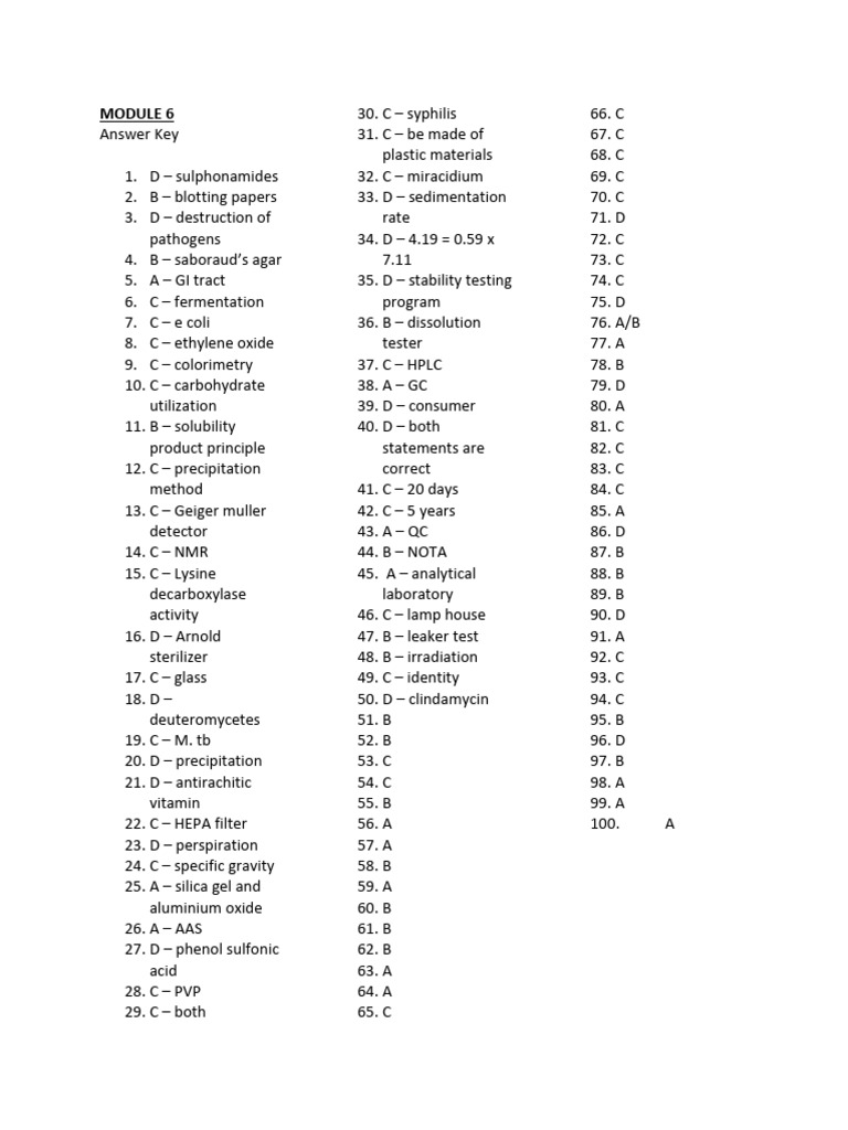 Answer Key MODULE 6 | PDF | Chemistry