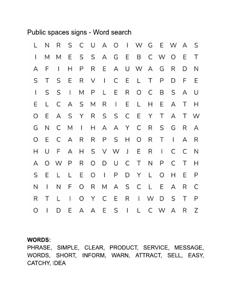3rd grade. Public spaces signs - Word search | PDF