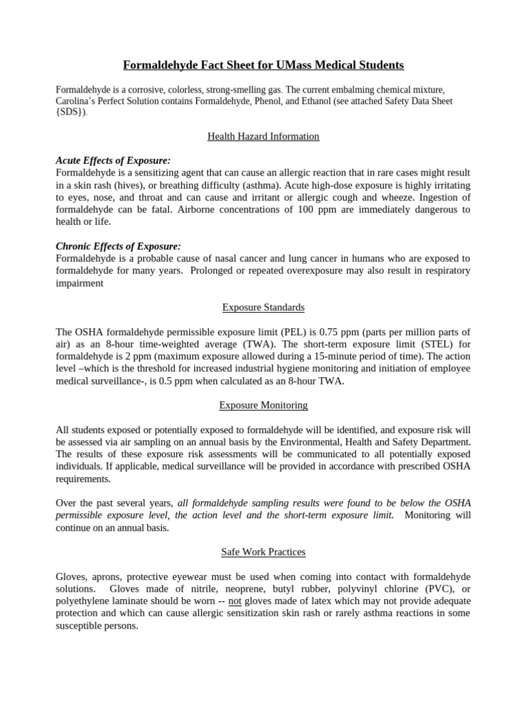 formaldehyde-fact-sheet-for-umass-medical-students-revised-20131 | PDF ...