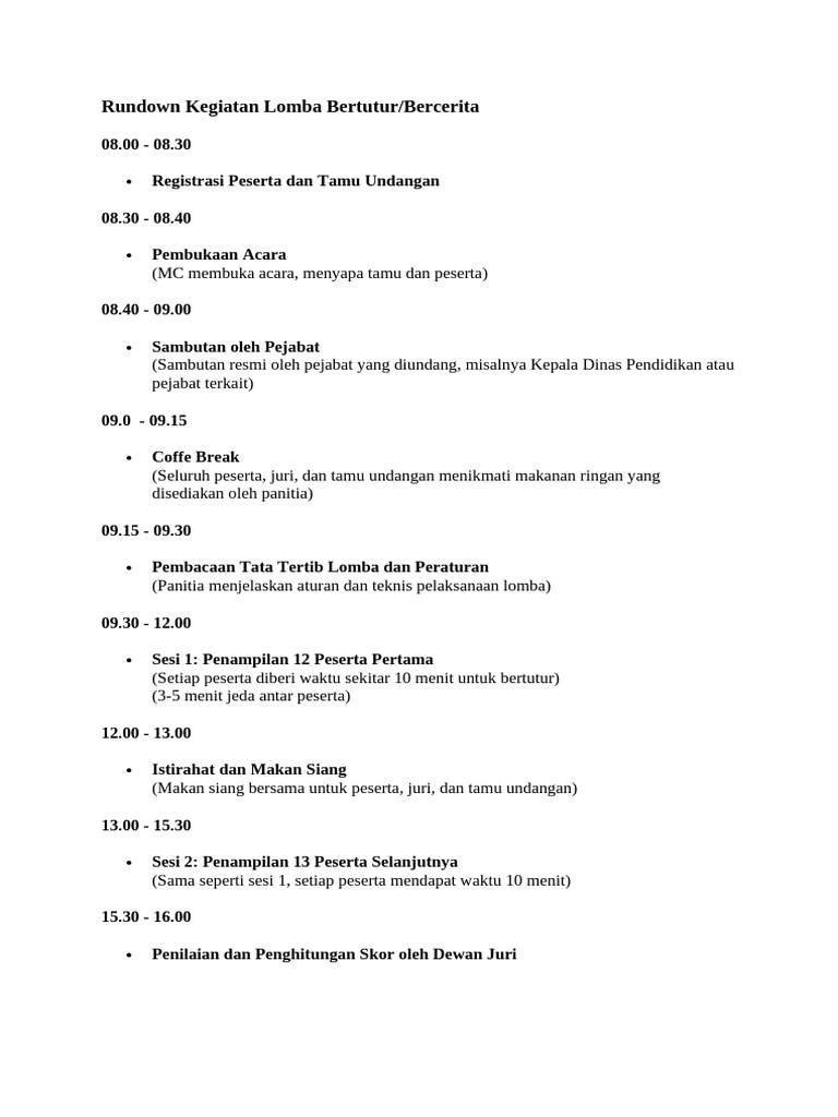 Rundown Lomba Bertutur SD | PDF