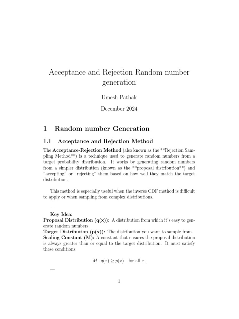 Acceptance and Rejection Random Number Generation | PDF | Probability Distribution | Normal ...