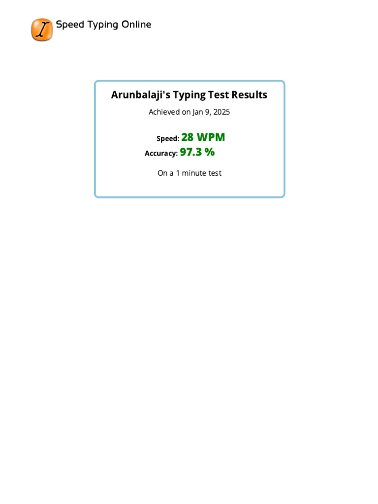 Arunbalaji's Typing Test: 28 WPM | PDF