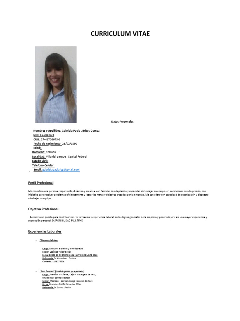 CV Gabriela Britos: Experiencia y Formación | PDF | Informática