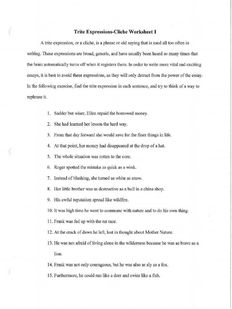 cliche worksheet | PDF