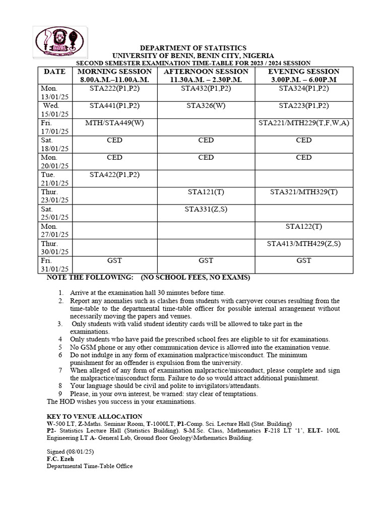 Second Exam Time Table FT | PDF