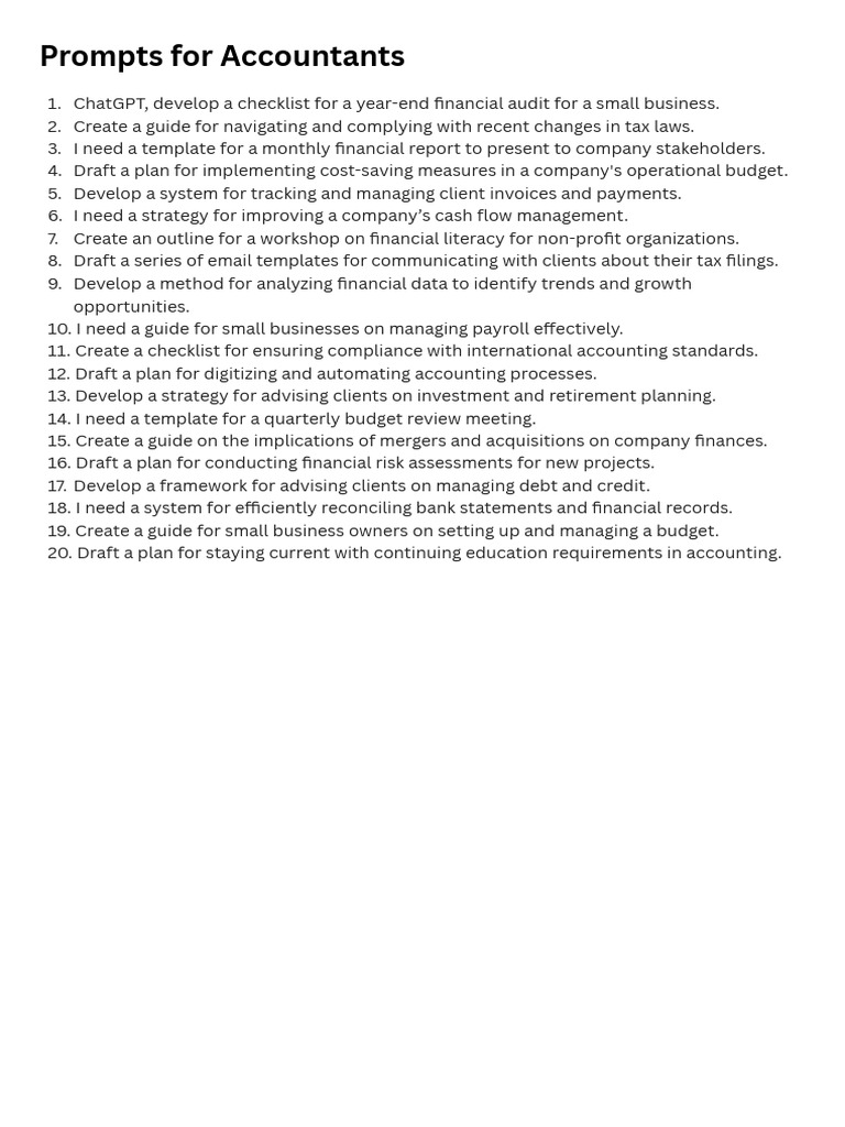 Essential Accounting Prompts for Professionals | PDF