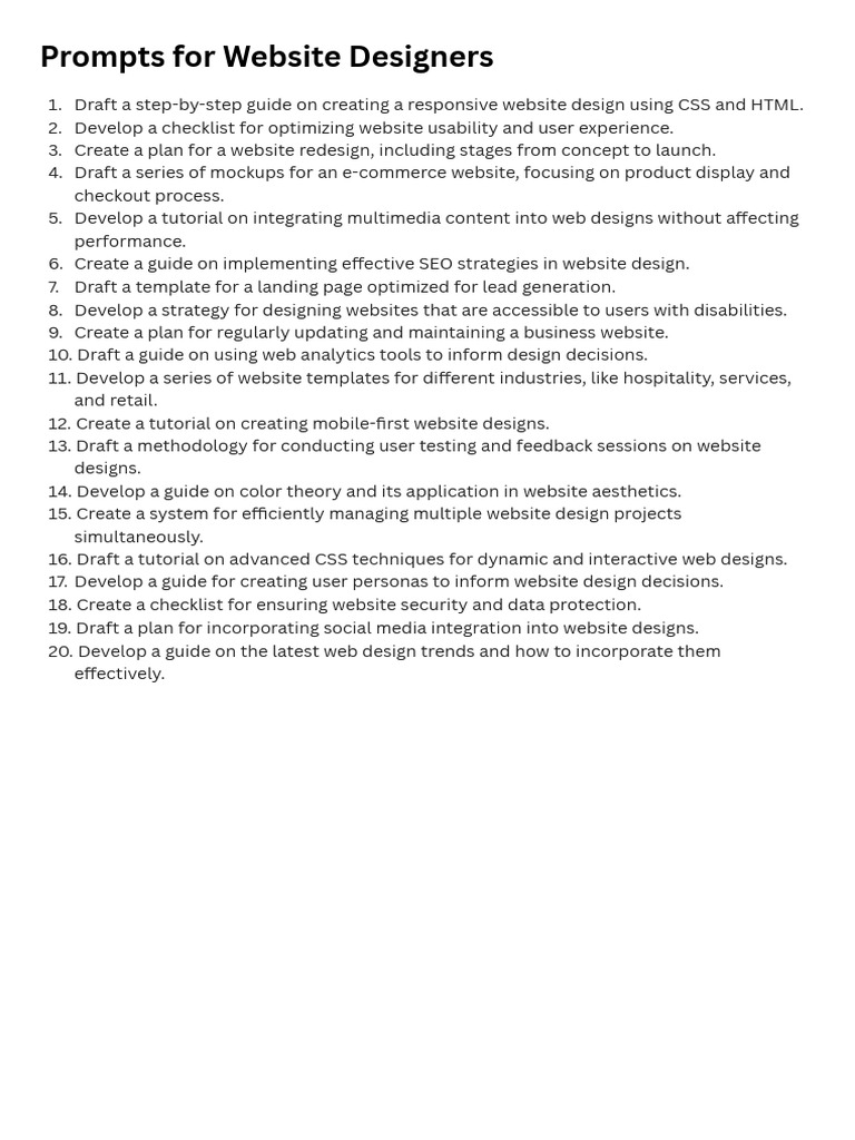 Prompts For Website Designers | PDF