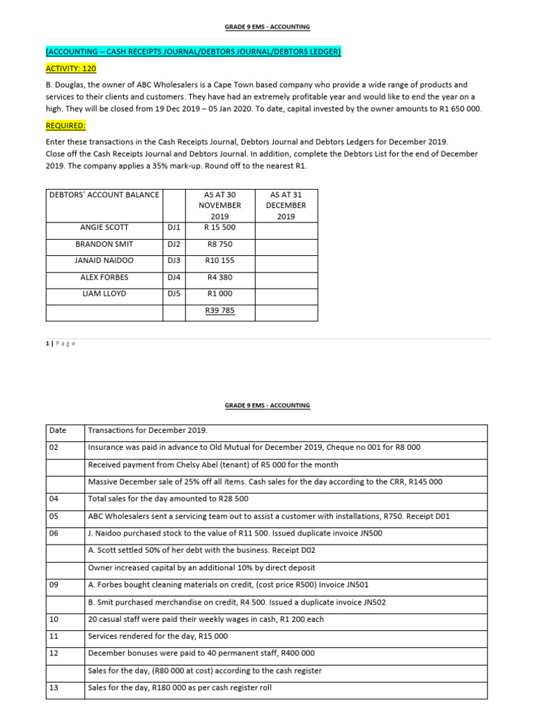 Grade 9 Accounting Exercise | PDF | Debits And Credits | Financial ...