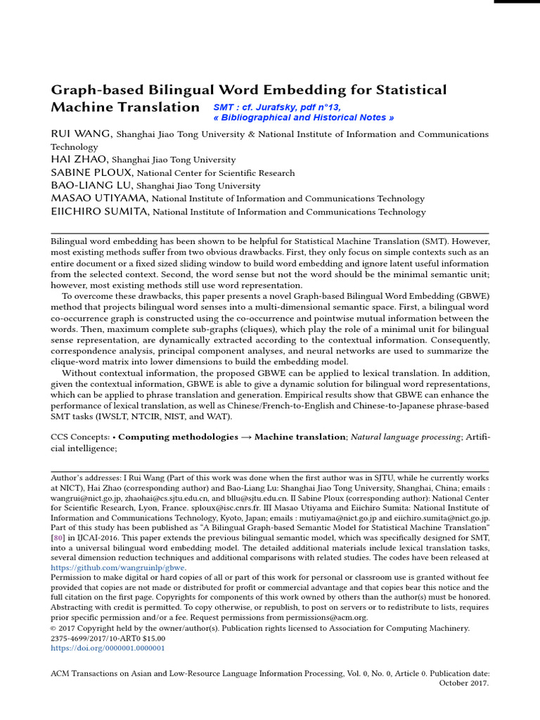 Graph Based Bilingual Word Embedding For Statistical Machine