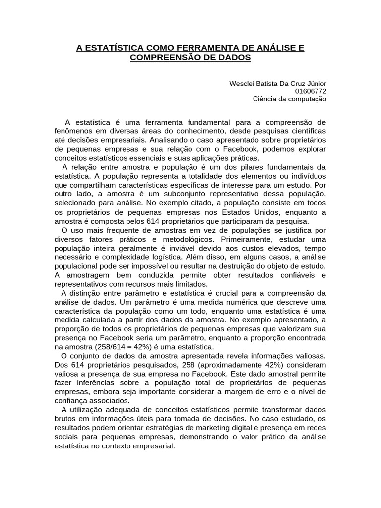 Estatística na Análise de Pequenas Empresas | PDF | Estatísticas ...
