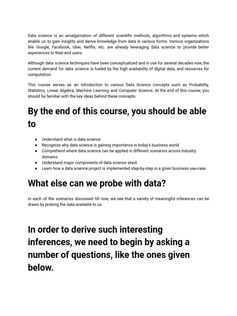 Data Science Is An Amalgamation of Different Scientific Methods, Algorithms and Systems Which ...