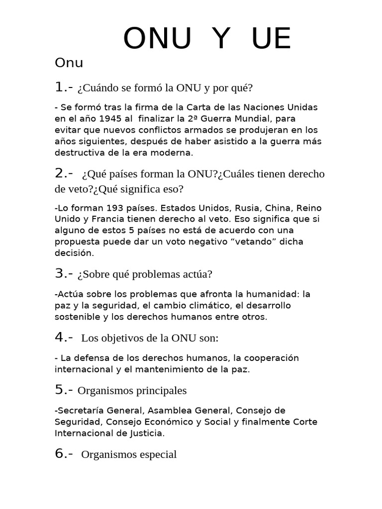 ONU y UE: Historia, Estructura y Retos | PDF | Naciones Unidas ...