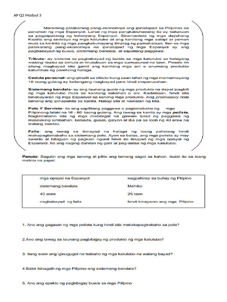 AP 5 Q2 Modyul 3 | PDF