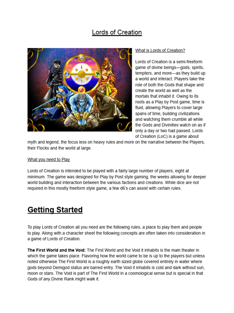 Lords of Creation: Divine Role-Playing Game | PDF | Divinity | Deities