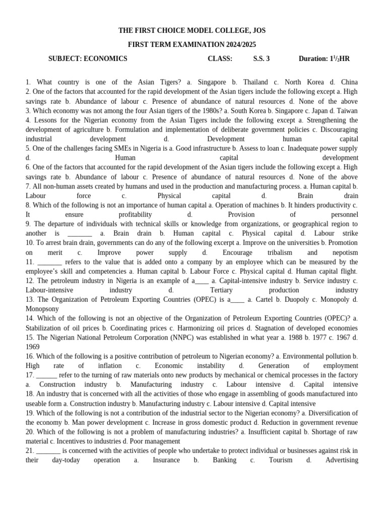 FCMC SS3 First Term Eco Exam | PDF | Demand | Elasticity (Economics)