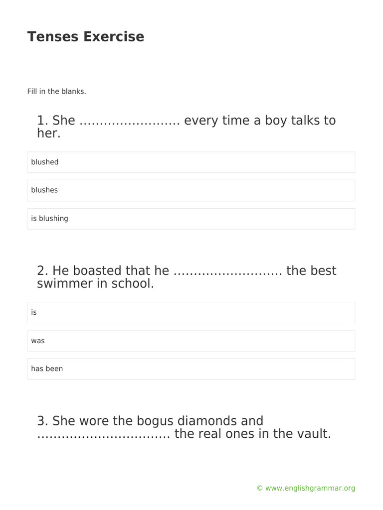 Tenses Exercise | PDF