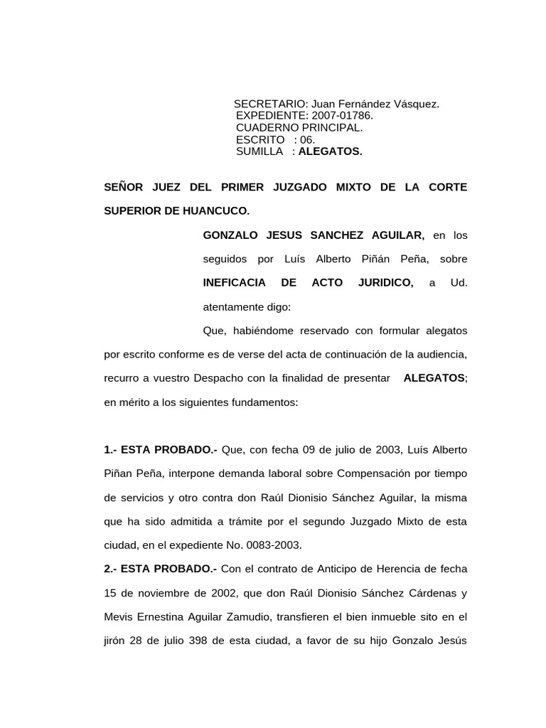 ALEGATOS INEFICACIA DE ACTO JURIDICO | PDF | Justicia | Crimen y violencia