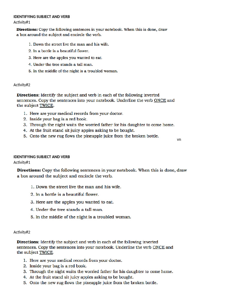 Identifying Subject and Verb | PDF