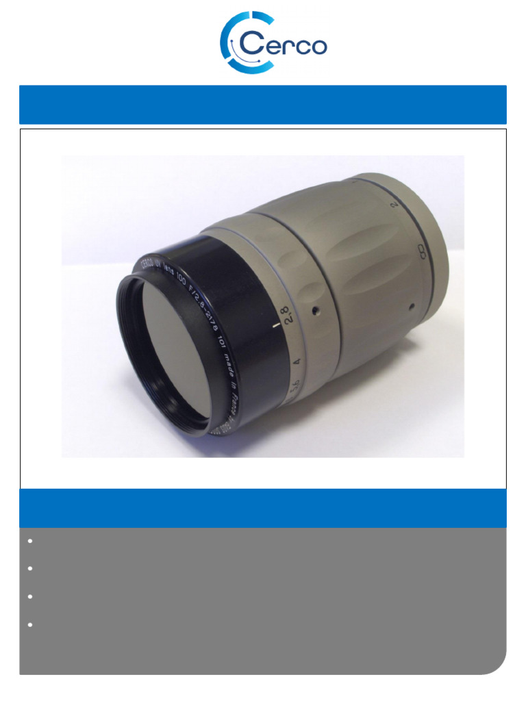 2022 - Datasheet - F100 UV CERCO | PDF | Camera Lens | Ultraviolet