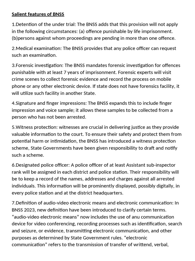 Salient features of BNSS | PDF | Forensic Science | Crimes