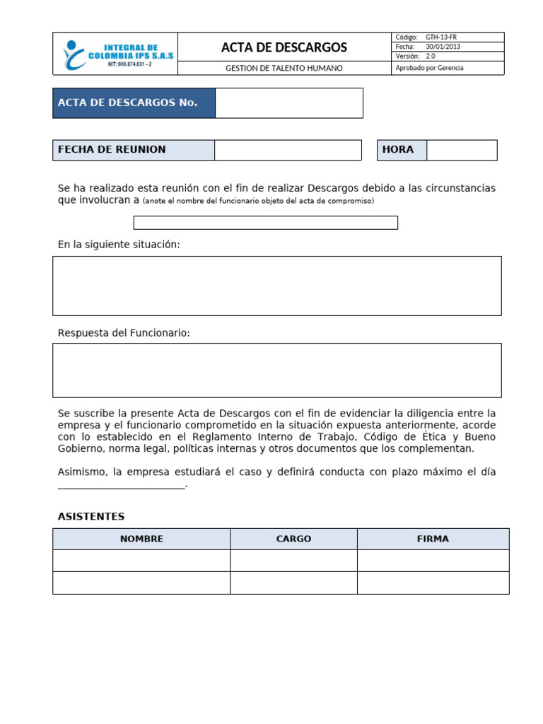 Formato Acta de Descargos | PDF