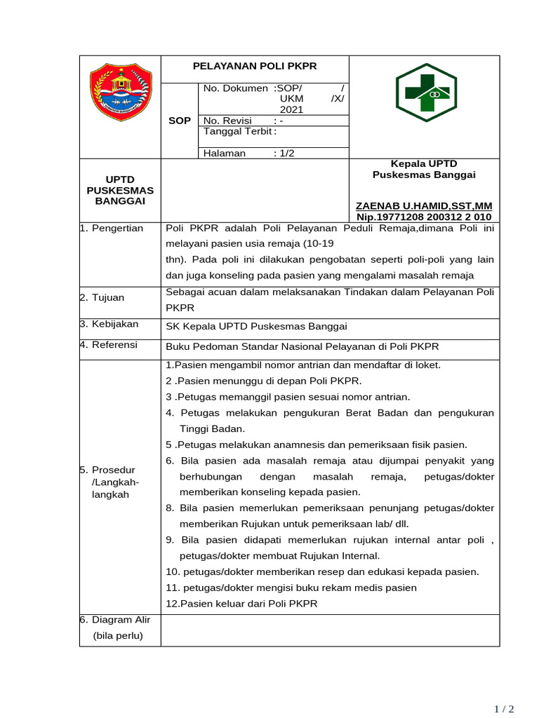 SOP Pelayanan Poli PKPR | PDF