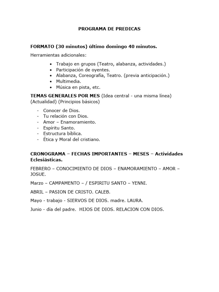 Programa de Predicas | PDF