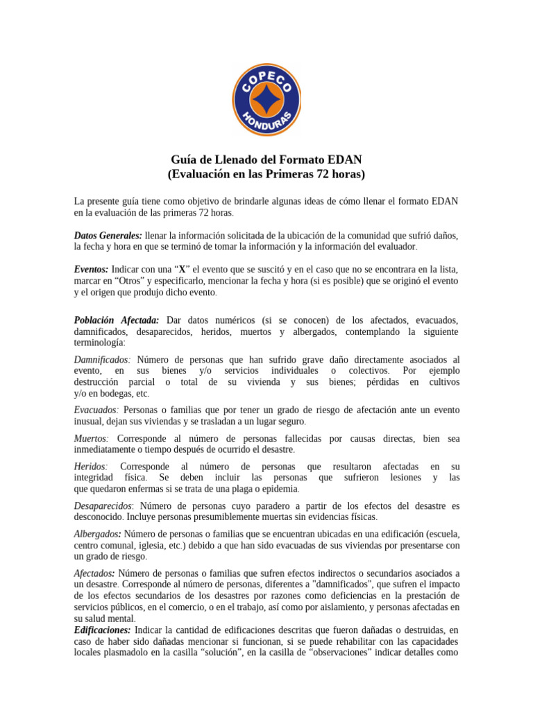 Guia de Llenado Formato EDAN Primeras 72 Horas | PDF | Alimentos | Agricultura