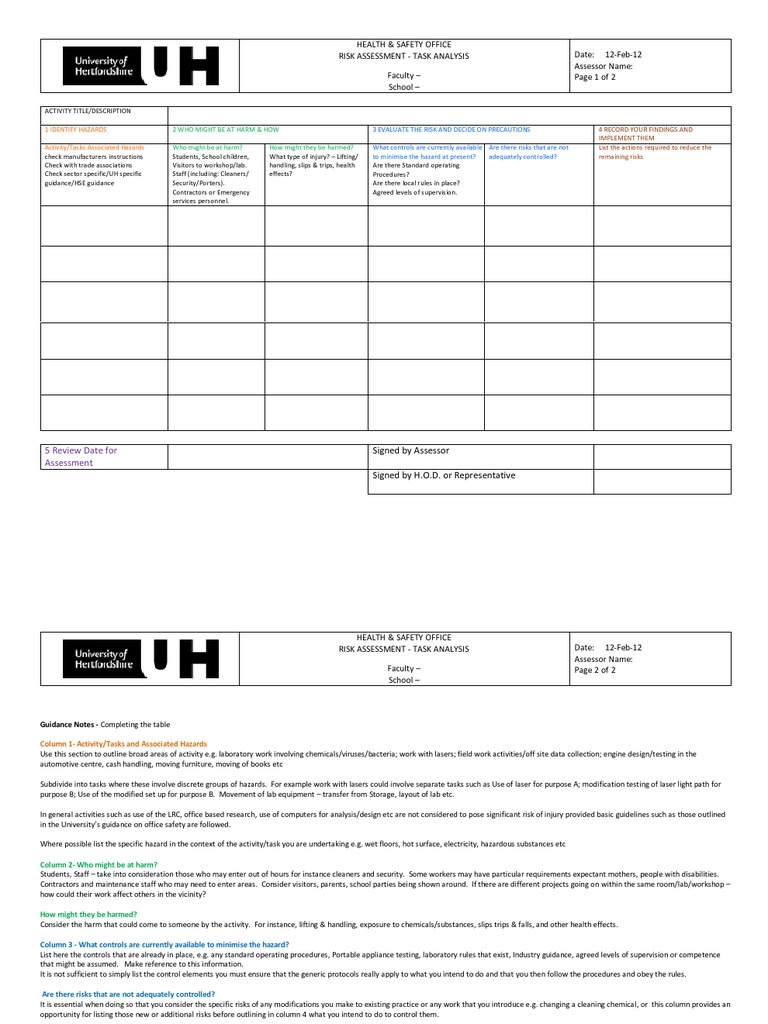 Risk Assessment Form | PDF | Laboratories | Risk