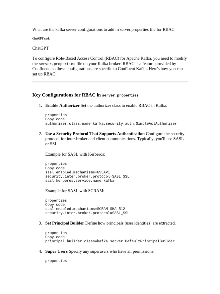 RBAC KafkaServer Configurations | PDF | Network Architecture | Computer Security